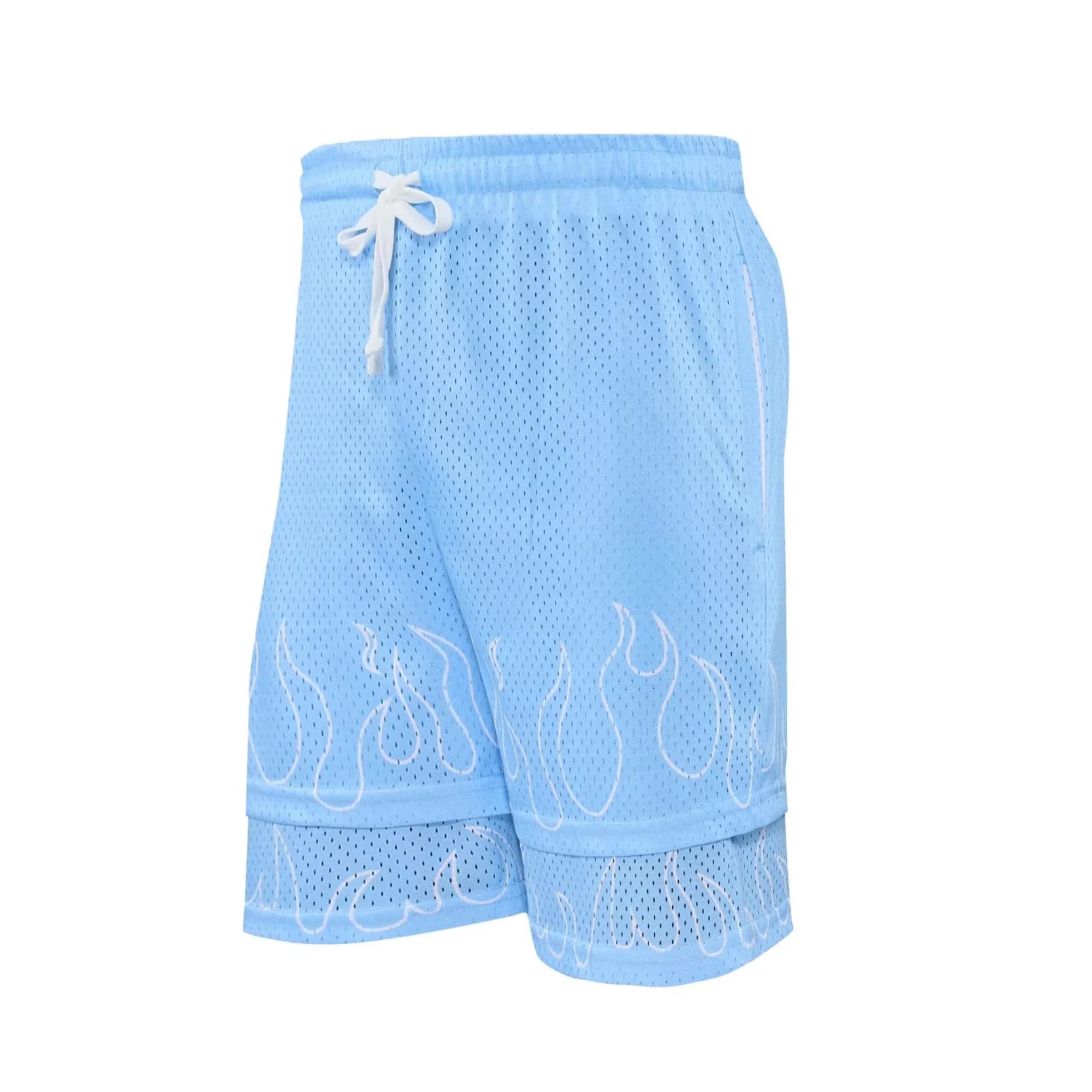 BOOMLEMON Men's Basketball Shorts Gym Workout Athletic Running Shorts Mesh Graphic Print Casual Short Pants(Blue L)