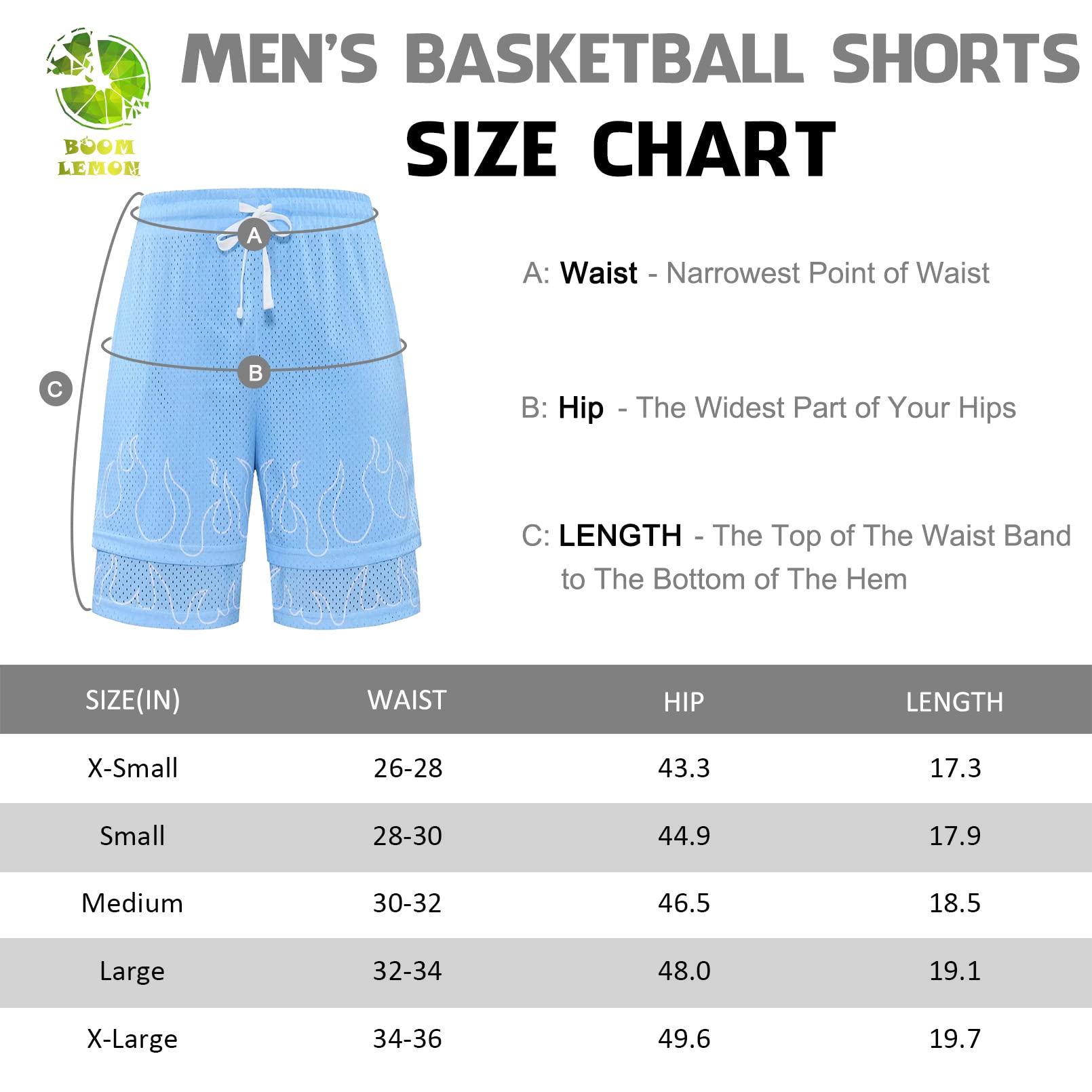 BOOMLEMON Men's Basketball Shorts Gym Workout Athletic Running Shorts Mesh Graphic Print Casual Short Pants(Blue L)