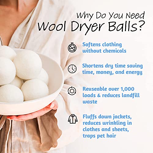 Wool Dryer Balls - Smart Sheep 6-Pack - XL Premium Natural Fabric Softener Award-Winning - Wool Balls Replaces Dryer Sheets - Wool Balls for Dryer - Laundry Balls for Dryer