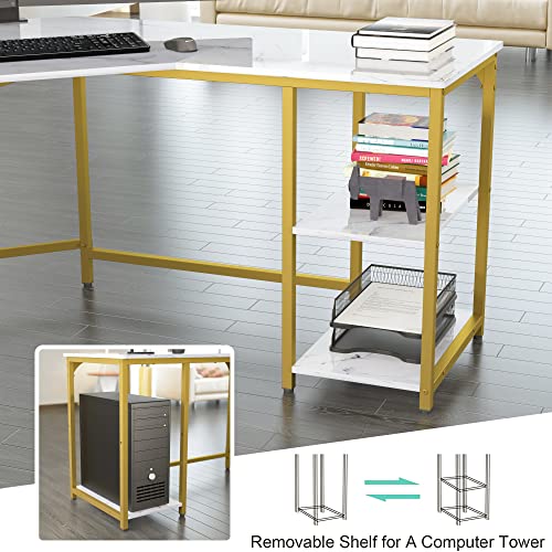 Elephance Large L-Shaped Computer Desk with Shelves, Corner Desk, Home Office Writing Workstation, Gaming Desk PC Latop Table with Storage