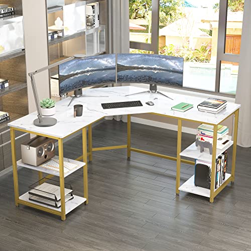 Elephance Large L-Shaped Computer Desk with Shelves, Corner Desk, Home Office Writing Workstation, Gaming Desk PC Latop Table with Storage
