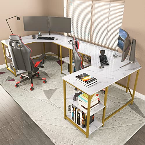 Elephance Large L-Shaped Computer Desk with Shelves, Corner Desk, Home Office Writing Workstation, Gaming Desk PC Latop Table with Storage