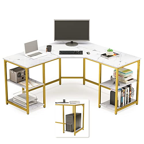 Elephance Large L-Shaped Computer Desk with Shelves, Corner Desk, Home Office Writing Workstation, Gaming Desk PC Latop Table with Storage
