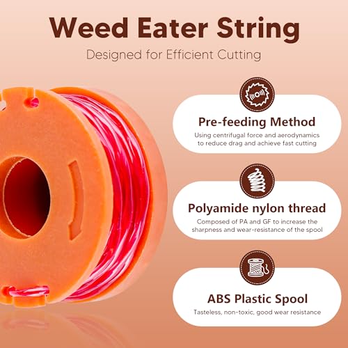 PETOX WA0010 Trimmer Line Spools Replacement for Worx Weed Eater, 0.065 inch Autofeed Trimmer Line String Refills Compatible with Worx Cordless String Trimmers (9 Line Spools+2 Cap)