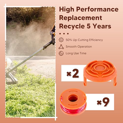 PETOX WA0010 Trimmer Line Spools Replacement for Worx Weed Eater, 0.065 inch Autofeed Trimmer Line String Refills Compatible with Worx Cordless String Trimmers (9 Line Spools+2 Cap)