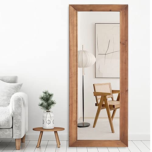 Trvone Full Length Mirror Solid Wood Frame Mirror Floor Mirror with Standing Holder Vertical and Horizontal Hanging Wall Mirror Dressing Mirror for Bedroom Living Room(65"x22", Tawny Brown)