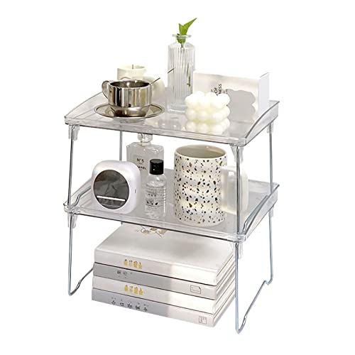 Stackable Cabinet Organizers and Storage, 2 Packs Storage Shelf Organizer Stand Racks, Stackable Shelves for Cabinets & Countertop,cupboard kitchen organization bathroom cosmetics organizer (2 PACK)