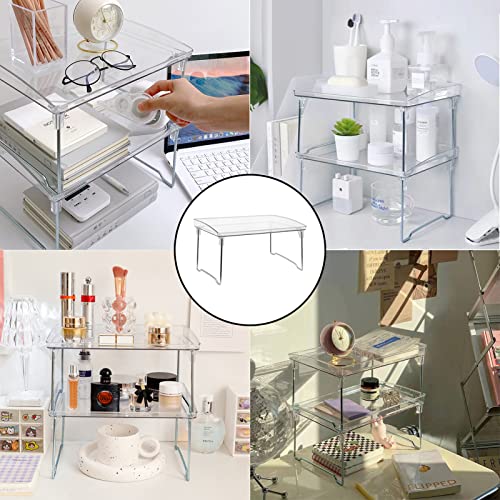 Stackable Cabinet Organizers and Storage, 2 Packs Storage Shelf Organizer Stand Racks, Stackable Shelves for Cabinets & Countertop,cupboard kitchen organization bathroom cosmetics organizer (2 PACK)