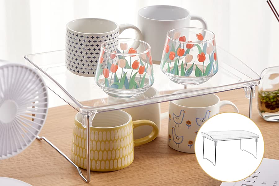 Stackable Cabinet Organizers and Storage, 2 Packs Storage Shelf Organizer Stand Racks, Stackable Shelves for Cabinets & Countertop,cupboard kitchen organization bathroom cosmetics organizer (2 PACK)