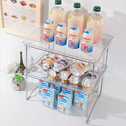 Stackable Cabinet Organizers and Storage, 2 Packs Storage Shelf Organizer Stand Racks, Stackable Shelves for Cabinets & Countertop,cupboard kitchen organization bathroom cosmetics organizer (2 PACK)