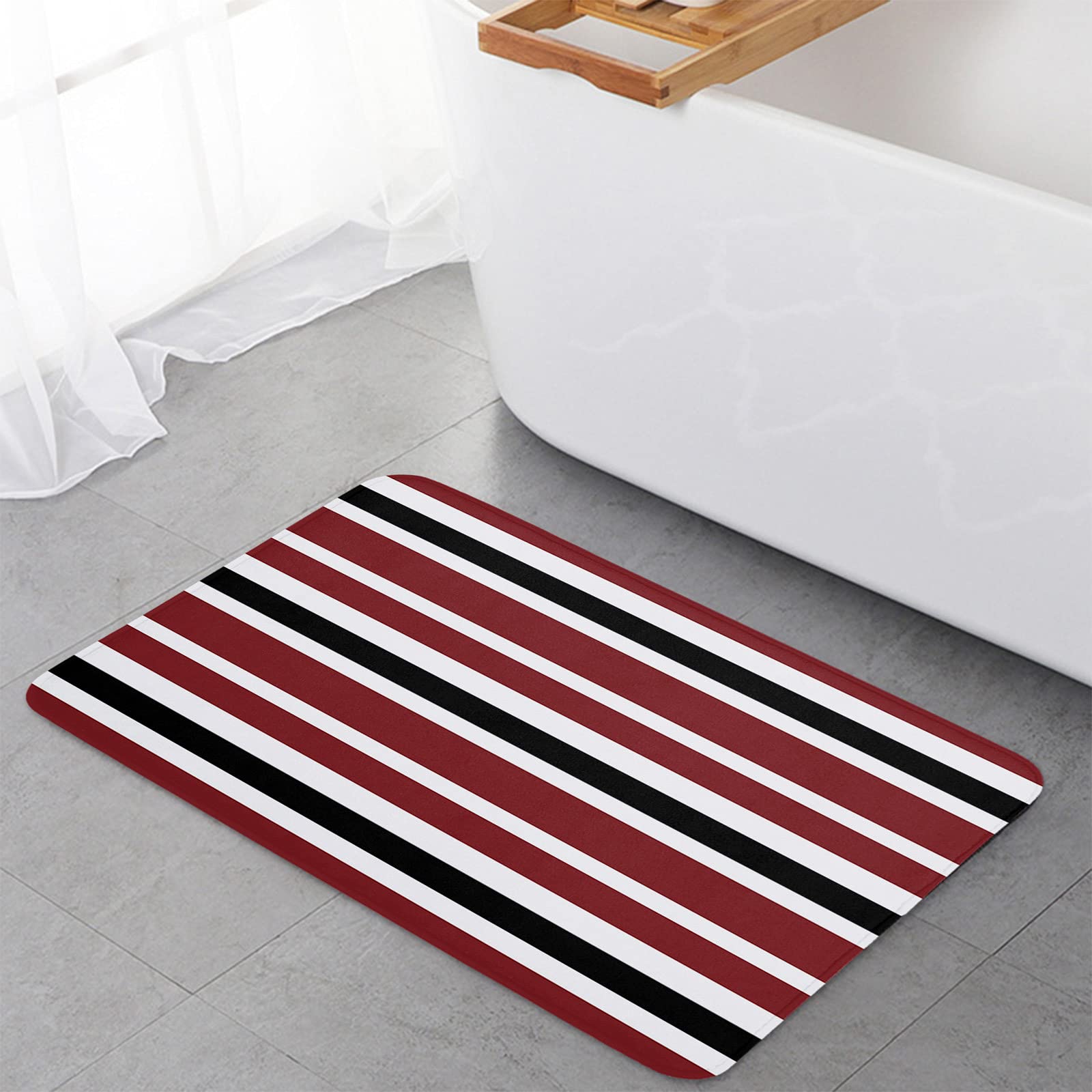 Libaoge Kitchen Mat Rug Set of 2 Red Black White Stripe Runner Rug Anti-Fatigue Comfort Memory Foam Standing Mat Non-Slip Floor Door Mat for Bathroom 23.6x35.4in+23.6x70.9in