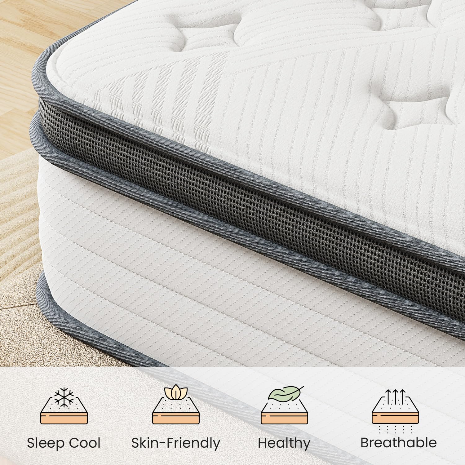 TeQsli Queen Mattress, 12 Inch Memory Foam Innerspring Hybrid Mattress in a Box