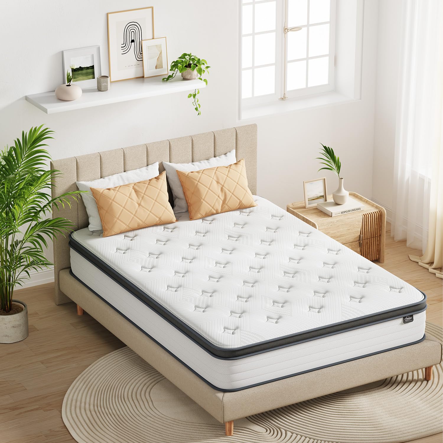 TeQsli Queen Mattress, 12 Inch Memory Foam Innerspring Hybrid Mattress in a Box