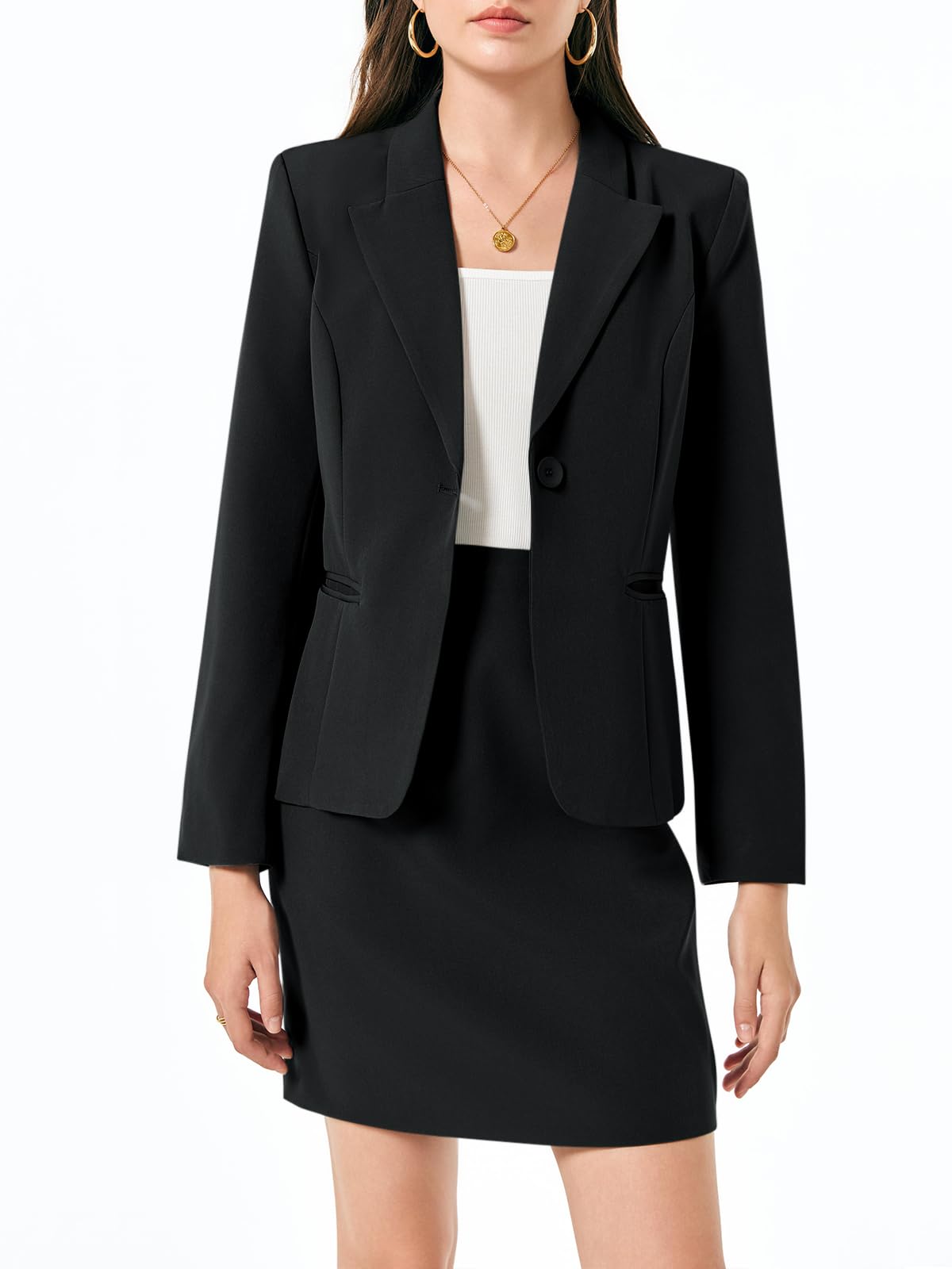 Women's 2 Piece Skirt Suit Set Business Blazer Jacket and Pencil Skirt Black