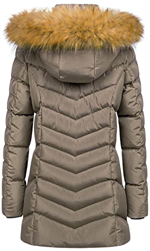 CREATMO US Women's Winter Hooded Faux Fur Coat Waterproof Warm Long Puffer Winter Thicken Parkas Coats Brown L