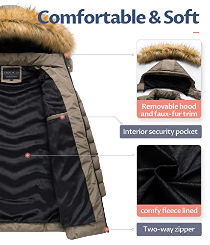 CREATMO US Women's Winter Hooded Faux Fur Coat Waterproof Warm Long Puffer Winter Thicken Parkas Coats Brown L