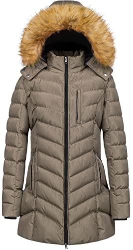 CREATMO US Women's Winter Hooded Faux Fur Coat Waterproof Warm Long Puffer Winter Thicken Parkas Coats Brown L