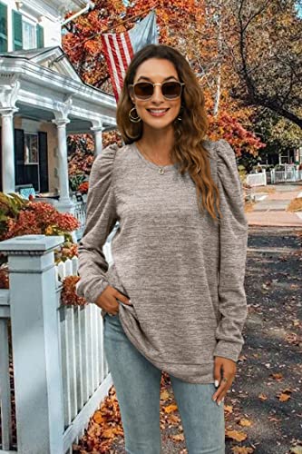 Sweaters for Women 2024 Fall Crew Neck Tunic Tops Sweatshirts Fashion Clothes Khaki L