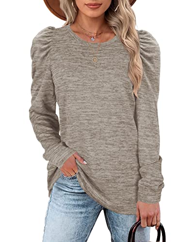 Sweaters for Women 2024 Fall Crew Neck Tunic Tops Sweatshirts Fashion Clothes Khaki L