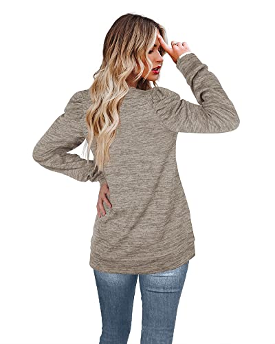 Sweaters for Women 2024 Fall Crew Neck Tunic Tops Sweatshirts Fashion Clothes Khaki L