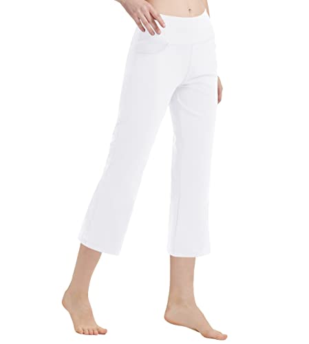 Zeronic Women's Yoga Capri Pants with Pockets Flare Workout Lounge Bootleg Leggings Bootcut Crop Exercise Pants(White,XX-Large)