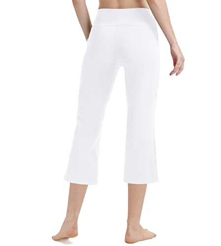 Zeronic Women's Yoga Capri Pants with Pockets Flare Workout Lounge Bootleg Leggings Bootcut Crop Exercise Pants(White,XX-Large)
