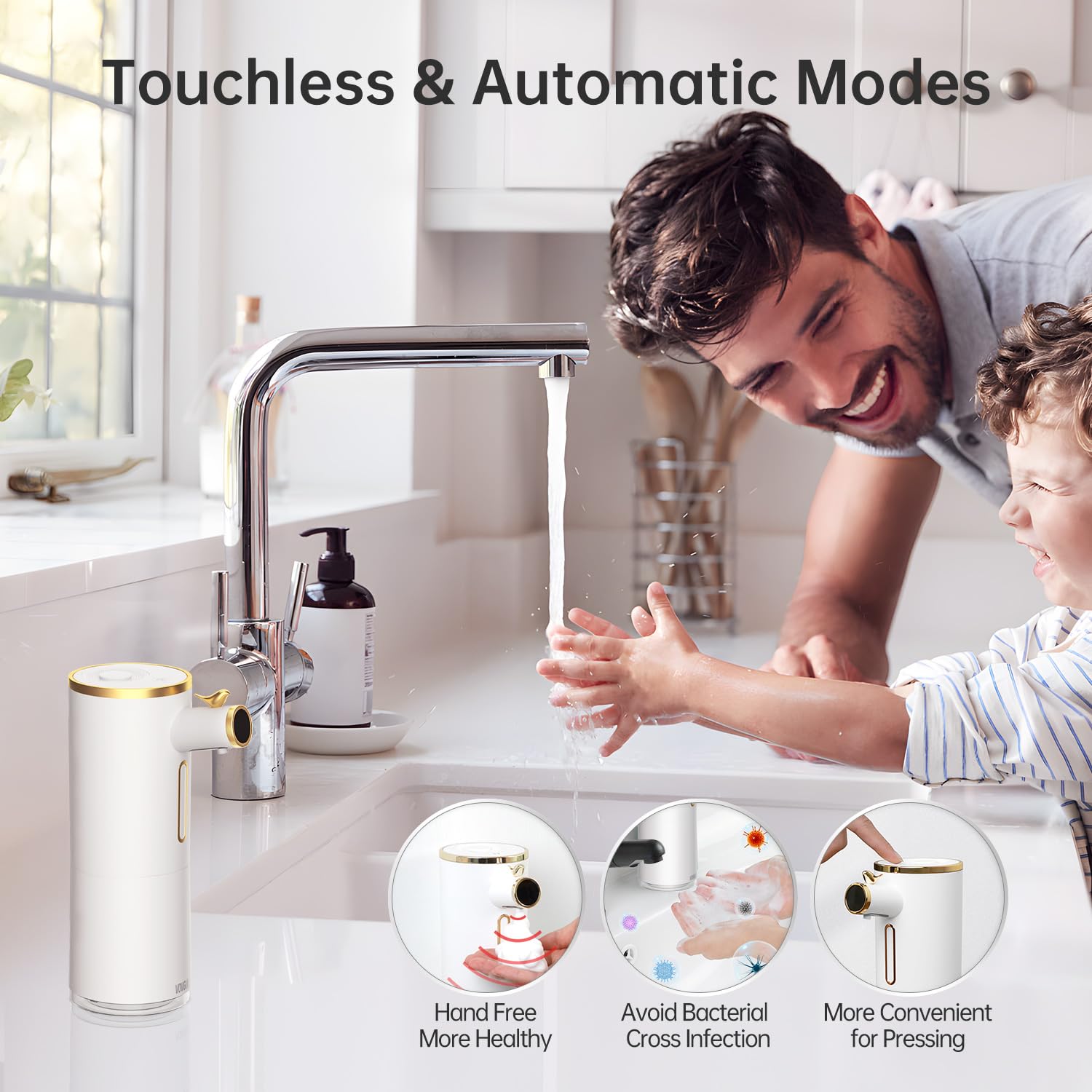 VOVGUU Automatic Soap Dispenser Touchless Rechargeable 300ml/10.14OZ Electric Dispenser with 3 Levels of Adjustable Sensor Foaming Soap Dispenser