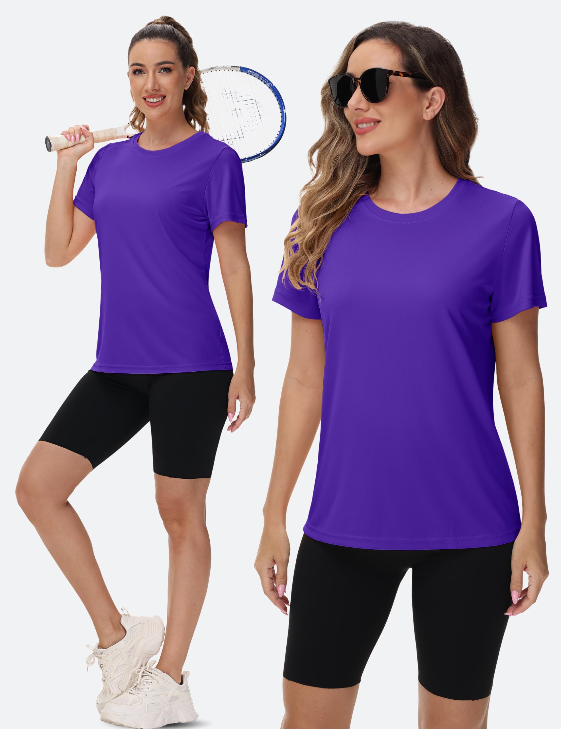 TACVASEN Womens Short Sleeve Shirts Athletic Workout Tops UPF 50+ Rash Guard Running Crew Neck Summer T-Shirts, Purple, M