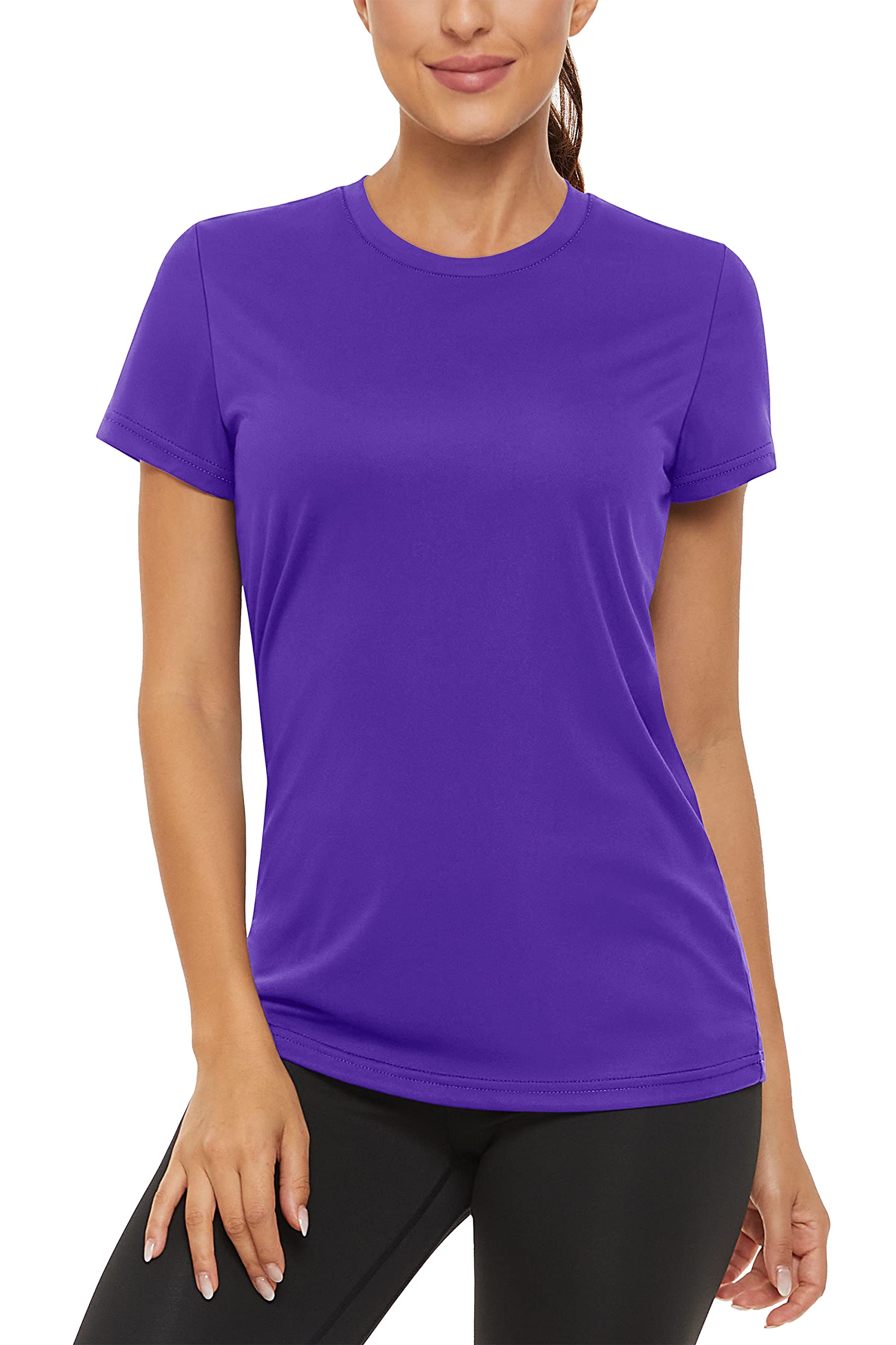 TACVASEN Womens Short Sleeve Shirts Athletic Workout Tops UPF 50+ Rash Guard Running Crew Neck Summer T-Shirts, Purple, M