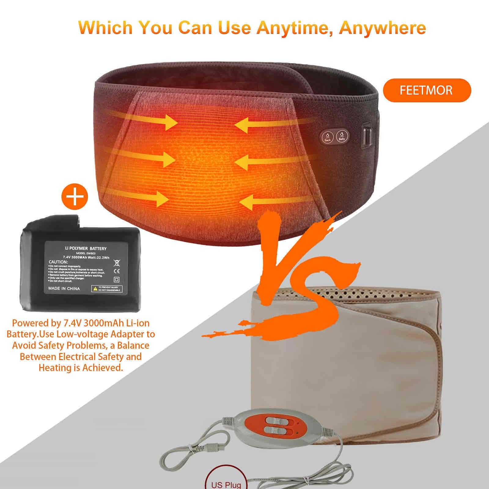 FEETMOR Heated Waist Belt, Electric Heating Pad for Low Back and Belly, Cordless Rechargeable Battery Powered Wrap for Period Cramps