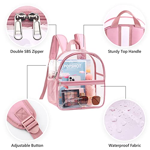 Mossio Clear Bags for Women, Clear Mini Backpack Stadium Approved with Wider Shoulder Straps Rose Gold