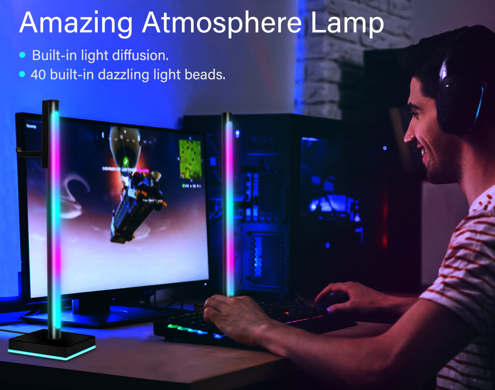 TRELC Desktop Atmosphere Sound Pickup Rhythm Light, Gaming Headphone Stand with LED Light, Headset Holder Hanger Rack Backlight for Gamers Table Game Earphone PC PS5 Accessories(2 Packs)