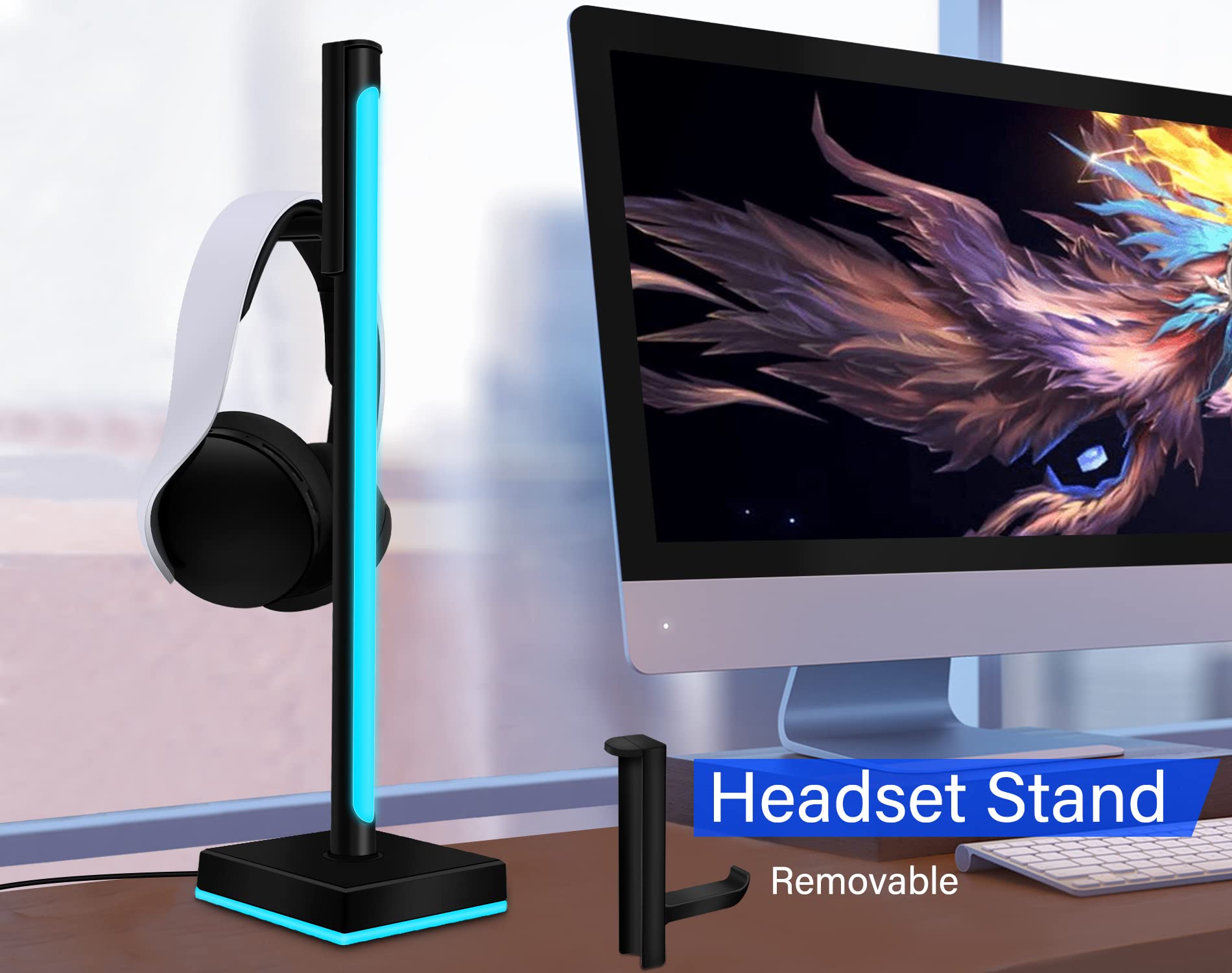 TRELC Desktop Atmosphere Sound Pickup Rhythm Light, Gaming Headphone Stand with LED Light, Headset Holder Hanger Rack Backlight for Gamers Table Game Earphone PC PS5 Accessories(2 Packs)