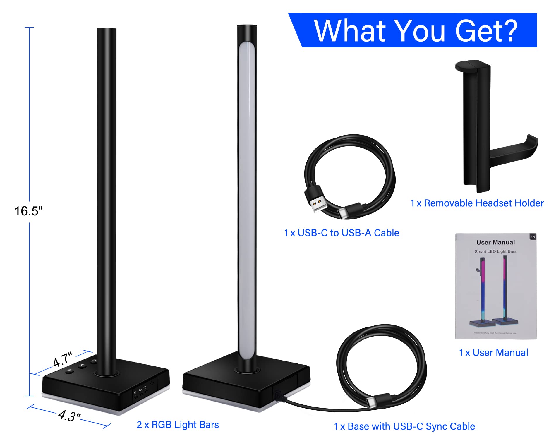 TRELC Desktop Atmosphere Sound Pickup Rhythm Light, Gaming Headphone Stand with LED Light, Headset Holder Hanger Rack Backlight for Gamers Table Game Earphone PC PS5 Accessories(2 Packs)