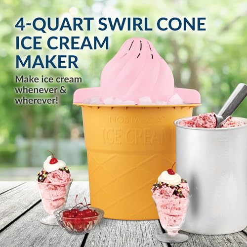 Nostalgia Electric Ice Cream Maker - Old Fashioned Soft Serve Ice Cream Machine Makes Frozen Yogurt or Gelato in Minutes - Fun Kitchen Appliance - Pink - 4 Quart