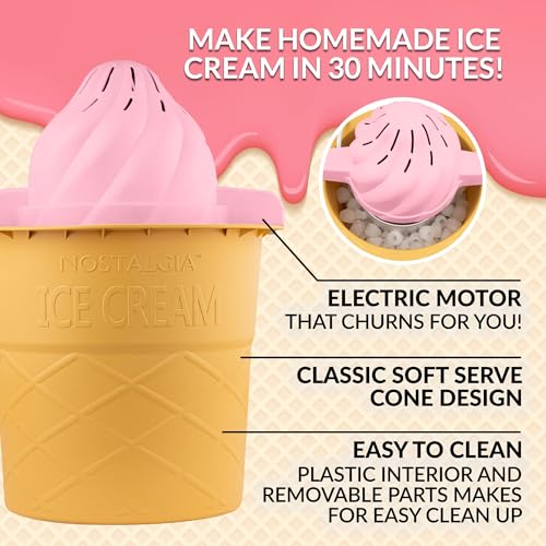 Nostalgia Electric Ice Cream Maker - Old Fashioned Soft Serve Ice Cream Machine Makes Frozen Yogurt or Gelato in Minutes - Fun Kitchen Appliance - Pink - 4 Quart