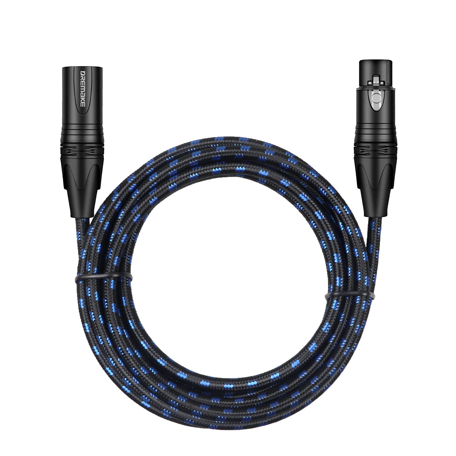 DREMAKE 100FT XLR Mic Cable 3-Pin XLR Male to Female Microphone Audio Cable, Black Blue Tweed Braided Balanced DMX AMP Instrument Patch Cords for Mixing Boards, Speaker Systems, Pro Audio, Preamps