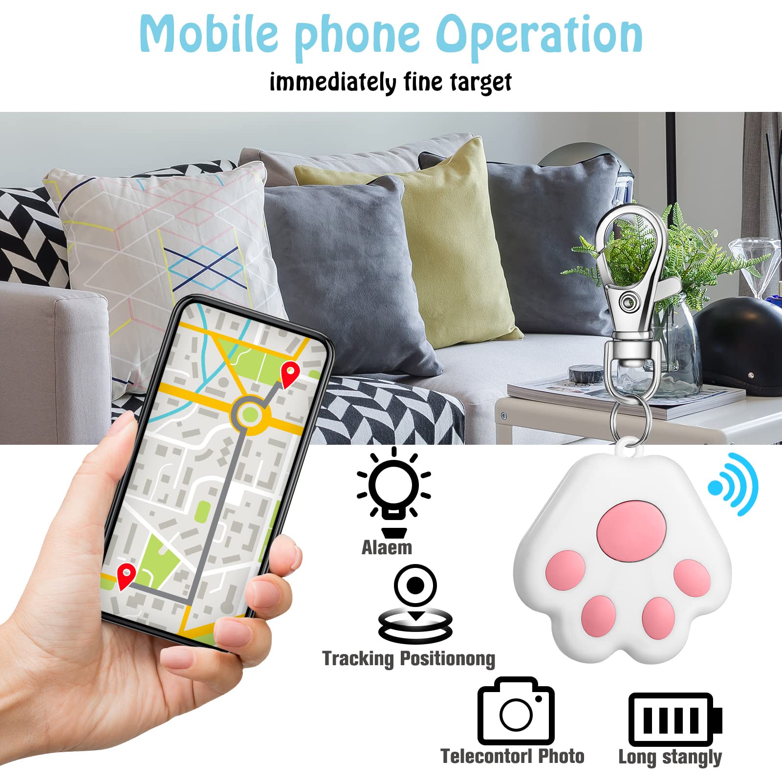 8 Pcs Smart GPS Dog Tracker Kids GPS Keychain Tracker Trackable Key Finders Cute Pet Locator Portable Tracking Devices for Kids Pets Dog Cat Collar Wallet Luggage Smart Phone