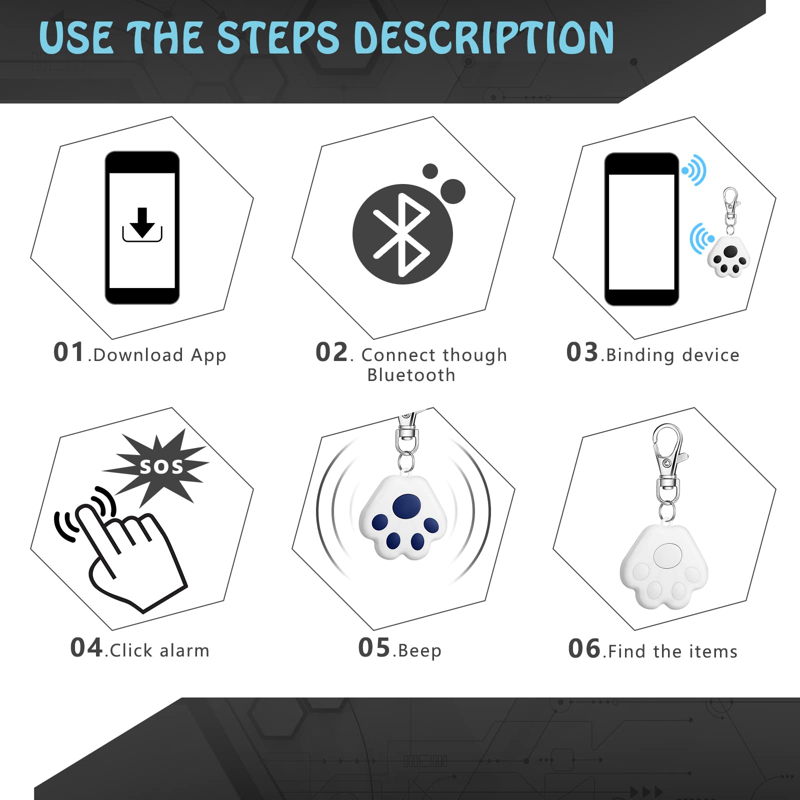 8 Pcs Smart GPS Dog Tracker Kids GPS Keychain Tracker Trackable Key Finders Cute Pet Locator Portable Tracking Devices for Kids Pets Dog Cat Collar Wallet Luggage Smart Phone