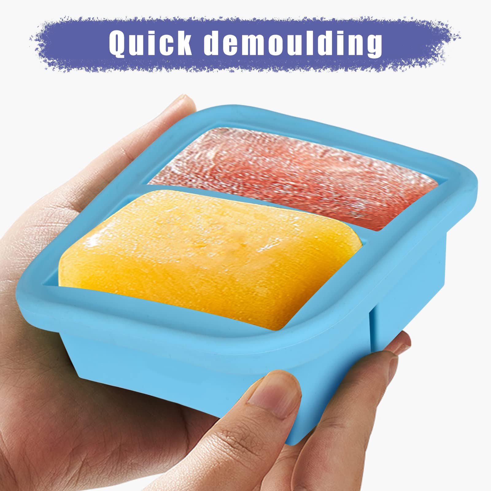 Kinggrand Kitchen 1-Cup Silicone Freezer Tray with Lid 2 pack Soup freezer molds Food Freezing Container Make 4 Perfect Soups, Broths, Stews, Sauces, Curries