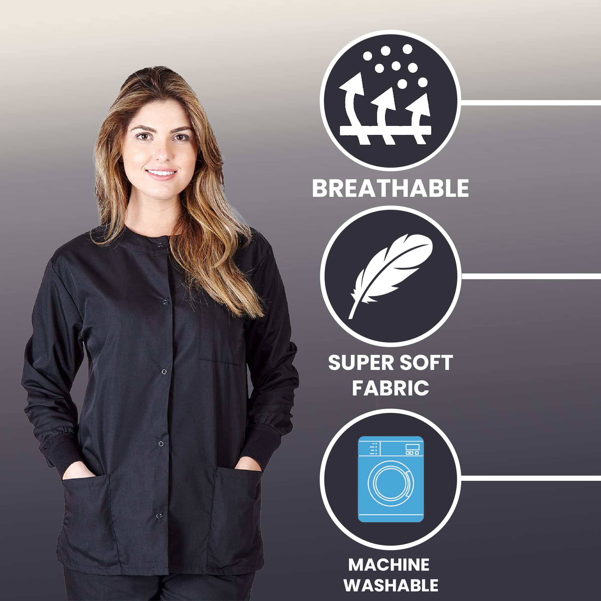 Women's Scrub Jacket Warm Up Medical Scrub Jackets for Women (Black, Medium)