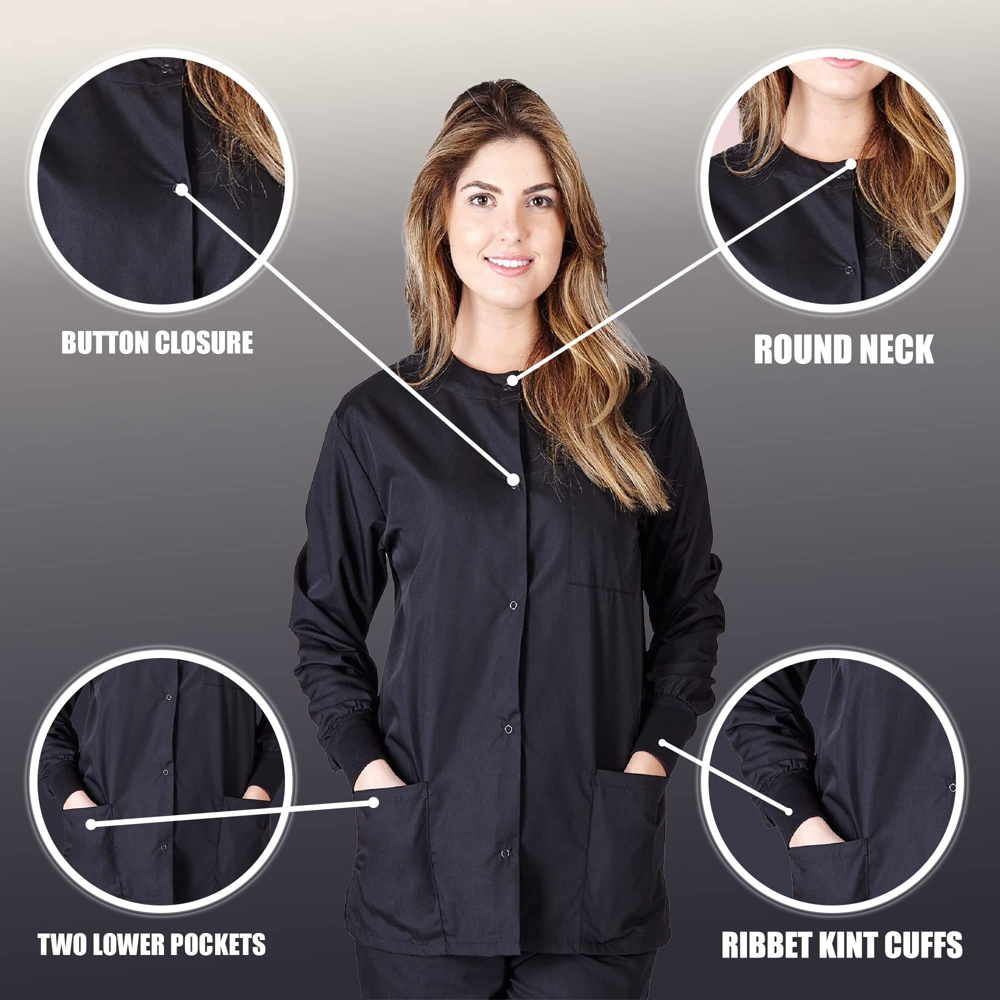 Women's Scrub Jacket Warm Up Medical Scrub Jackets for Women (Black, Medium)