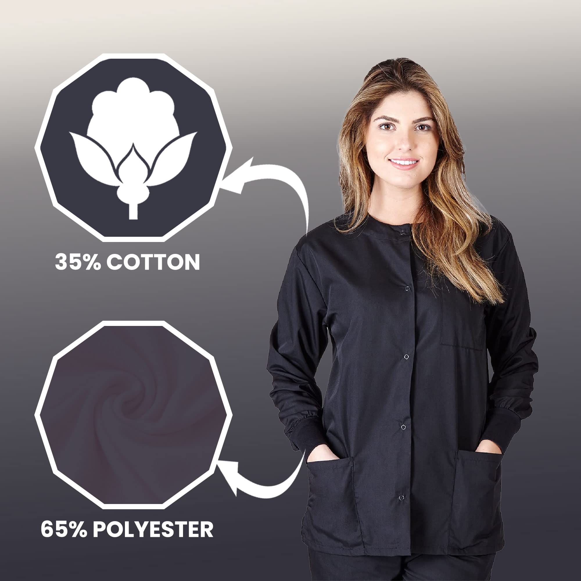 Women's Scrub Jacket Warm Up Medical Scrub Jackets for Women (Black, Medium)