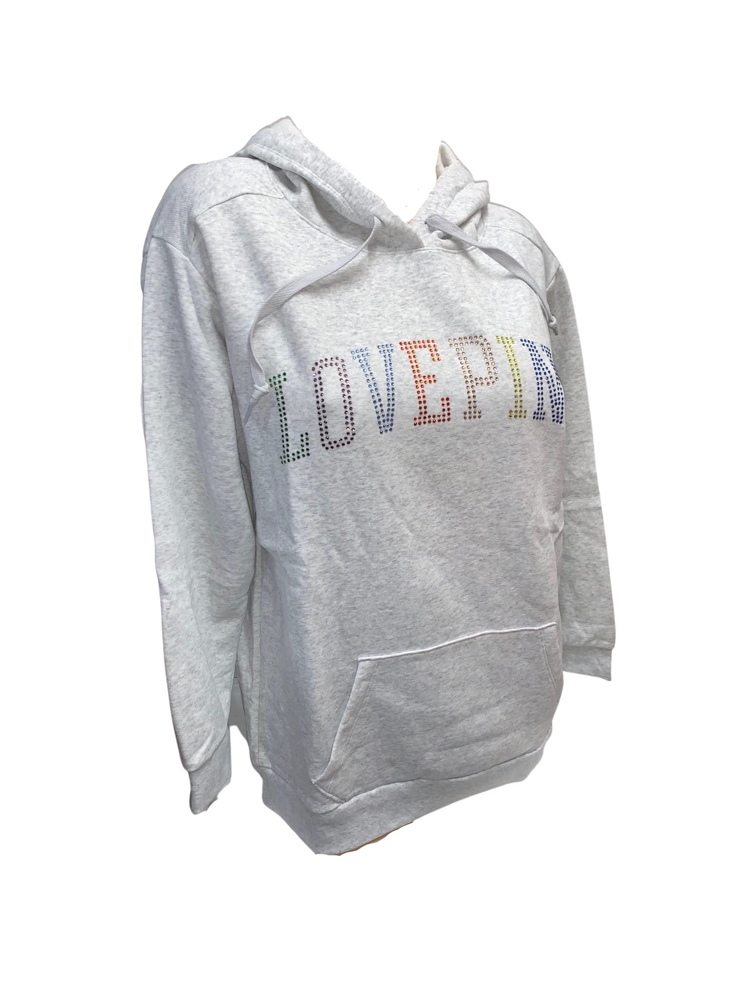 Victoria's Secret Pink Everyday Campus Pullover Sweatshirt Rhinestone Hoodie Color Gray Rainbow Shine Size X-Large New