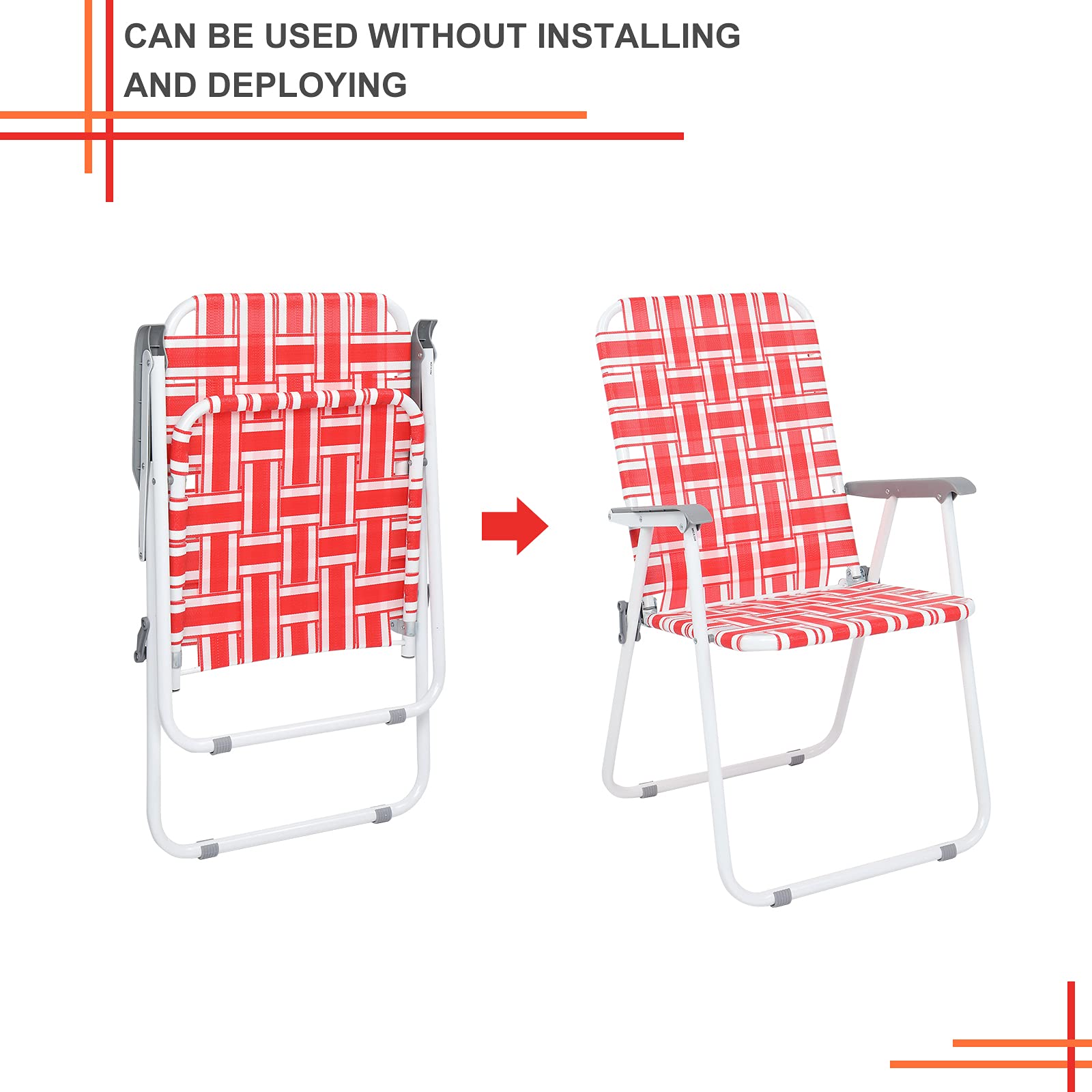 Patio Camping Lawn Chairs Folding Set of 2,Outdoor Webbed Beach Chair for Adults,Heavy Duty Lounge Yard Chairs