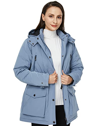 WenVen Women's Winter Puffy Coat Warm Thick Outerwear with Removable Hood(Blue, Large)
