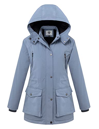 WenVen Women's Winter Puffy Coat Warm Thick Outerwear with Removable Hood(Blue, Large)