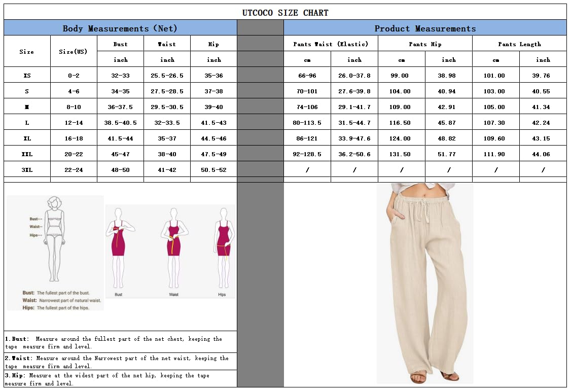 utcoco Women's Cotton Linen Drawstring High Waisted Pants Casual Loose Fit Wide Leg Trousers (XL, Green)