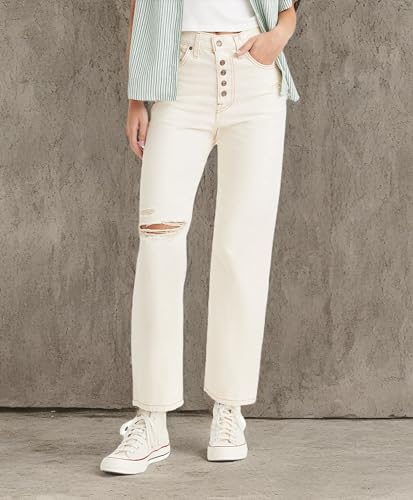 Levi's Women's Snap Ribcage Straight Ankle Jeans, (New) White Destructed, 31