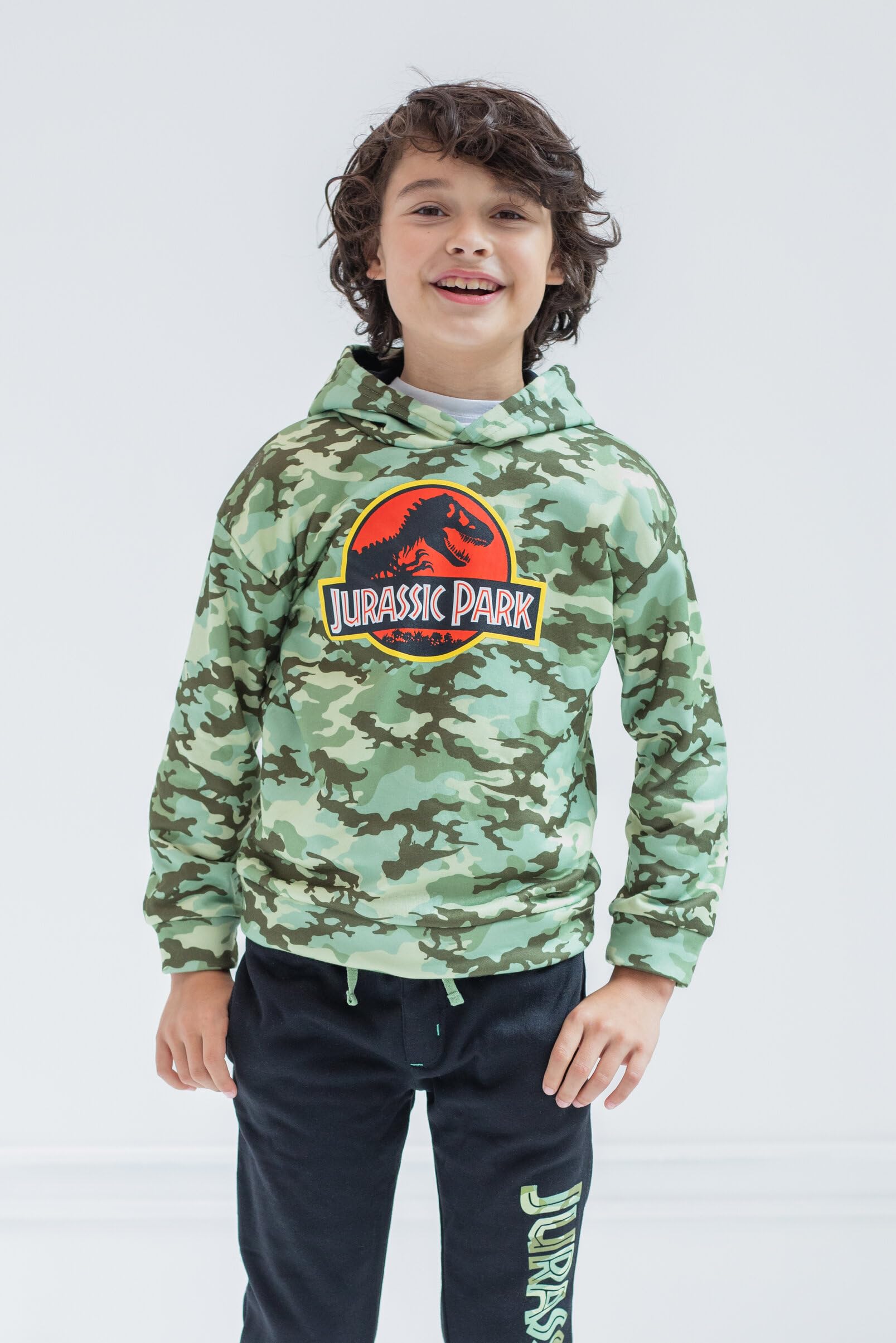 Jurassic World Jurassic Park Little Boys Fleece Pullover Hoodie and Pants Outfit Set Camo Black/Green 7-8